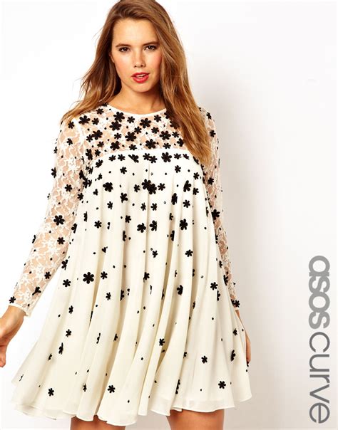 Lyst Asos Curve Swing Dress With Daisy Applique In Black