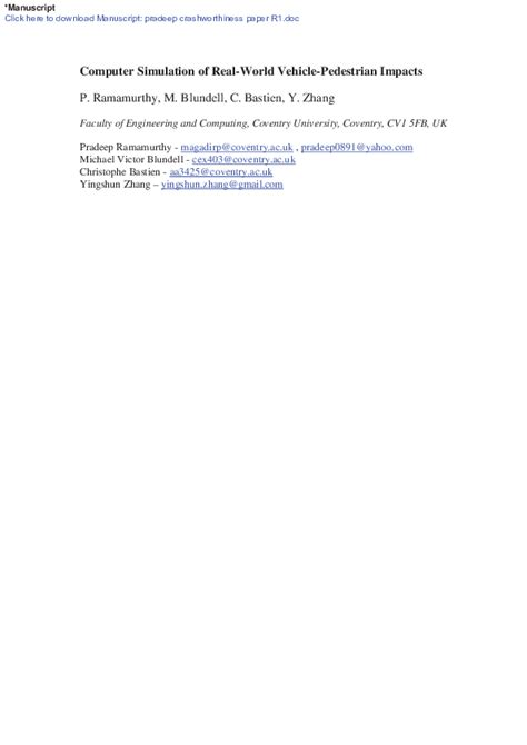 pdf computer simulation of real world vehicle pedestrian impacts