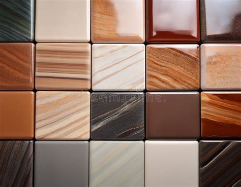 A Stack Of Ceramic Tiles In Varying Shades Of Earth Tones Arranged Neatly In A Grid Stock