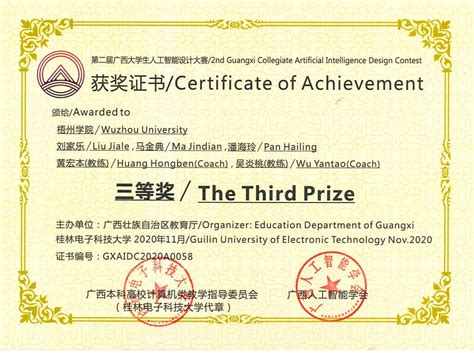 2020第二届广西大学生人工智能设计大赛区赛获奖（34项） 大数据与软件工程学院