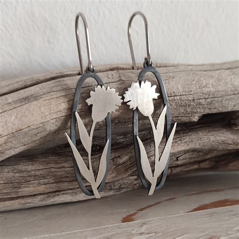 Flowers Earrings Carnation Earrings Sterling Silver Flower Dangle