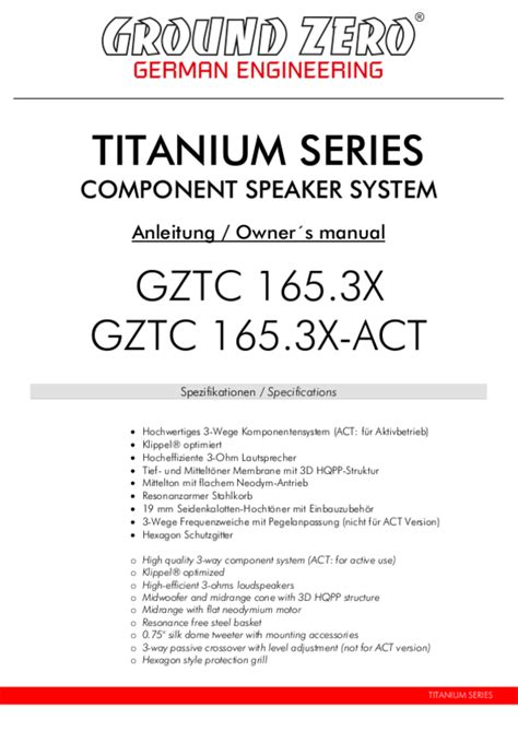 Bedienungsanleitung Ground Zero GZTC 165.3X-ACT (Deutsch - 4 Seiten)