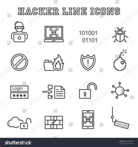 Hacker Line Icons Mono Vector Symbols Stock Vector Royalty Free 387858046 Shutterstock