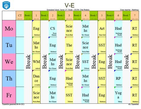 Class Time Table Ve Pdf