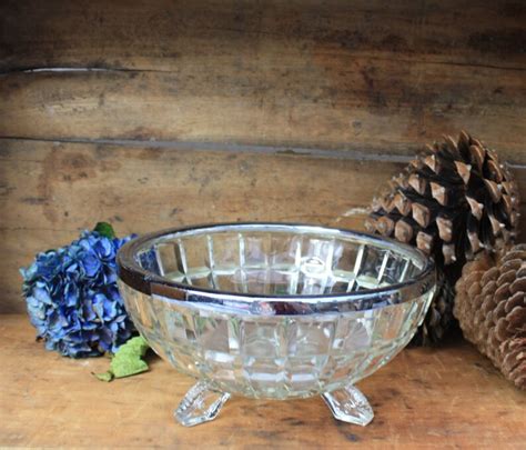Pressed Glass Serving Bowl Footed Bowl Decortative Bowl Etsy