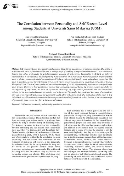 Pdf The Correlation Between Personality And Self Esteem Level Among