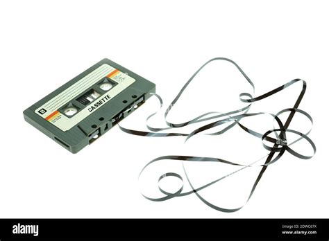 Vintage Compact Cassette Tape On White Background Close Up Set Of Old