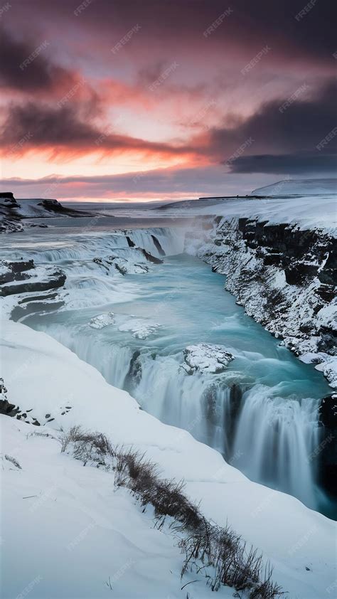 Premium Photo Godafoss Waterfall At Sunset In Winter Iceland