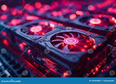 A Row Of Computer Graphics Cards With Red Lights On Them Stock Illustration Illustration Of