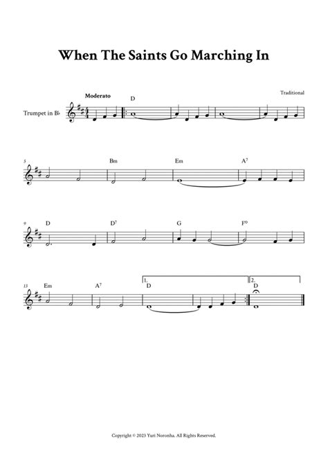 When The Saints Go Marching In By Traditional B Flat Trumpet