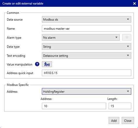 MODBUS Variables QuickHMI Documentation