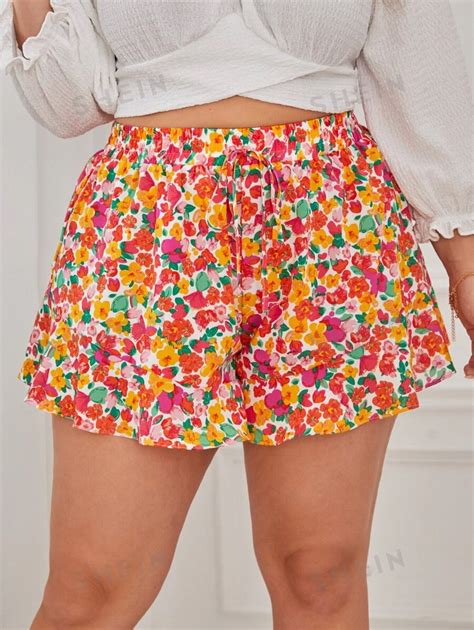 Shein Wywh Plus Allover Floral Print Wide Leg Shorts Shein Usa