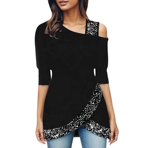 Tiqkatyck Plus Size Tops For Women Clearance Womens Sequin Splicing
