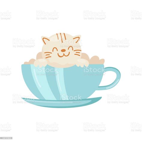 초콜릿 커피 코코아 컵 크림 고양이 귀여운 귀여운 음식 만화 문자 벡터 일러스트는 흰색 바탕에 장식 귀여운에 대한 스톡 벡터