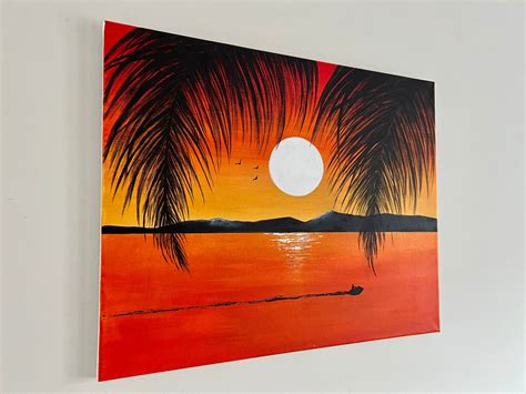 Palm Tree Sunset Painting Etsy