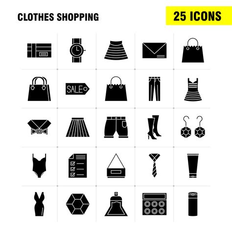 Clothes Shopping Solid Glyph Icons Set For Infographics Mobile Uxui Kit