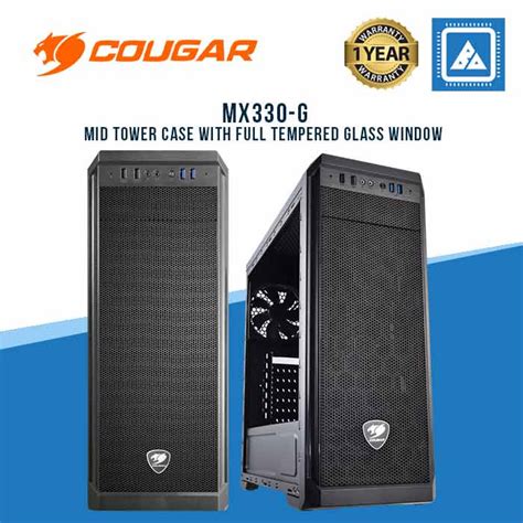COUGAR MX330-G Mid Tower Case with Full Tempered Glass Window and USB ...