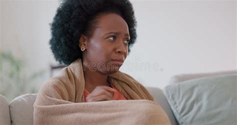 Crying Black Woman Sad Or Depressed While On Sofa Couch Or Living