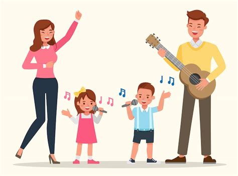 Mãe Pai E Filhos Juntos Vetor Premium