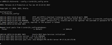 troubleshooting ords startup errors the pool is invalid
