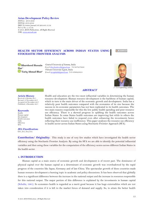 Pdf Health Sector Efficiency Across Indian States Using Stochastic Frontier Analysis