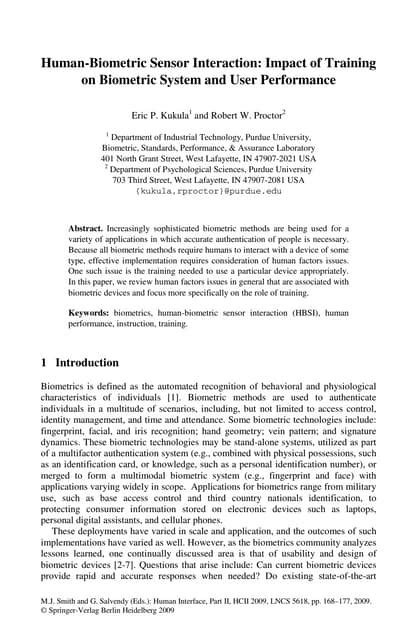 2009 Human Biometric Sensor Interaction Impact Of Training On Biometric System And User
