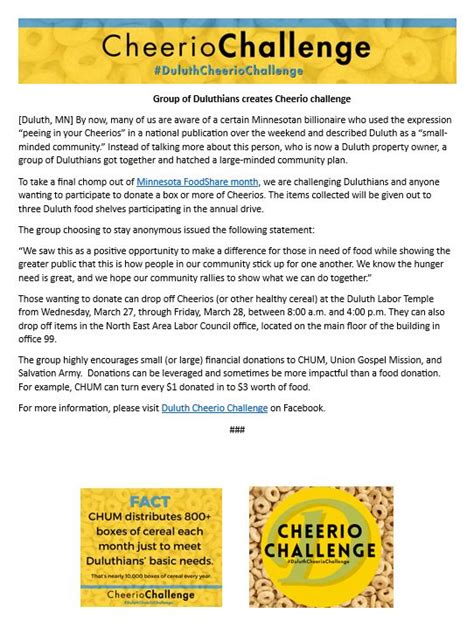 Duluth Cheerio Challenge Launches Mayor Gets Cheeky After Kathy