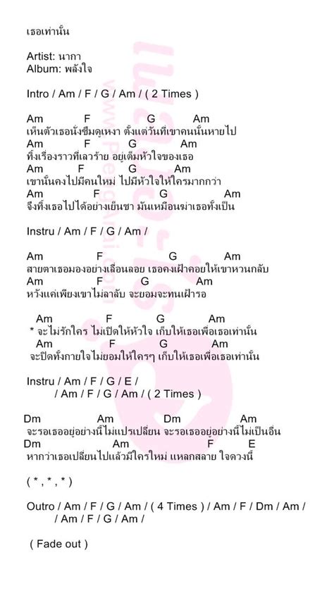 คอร์ดเพลง เนื้อเพลง เธอเท่านั้น นากา พลังใจ Plengarai เพลงอะไร