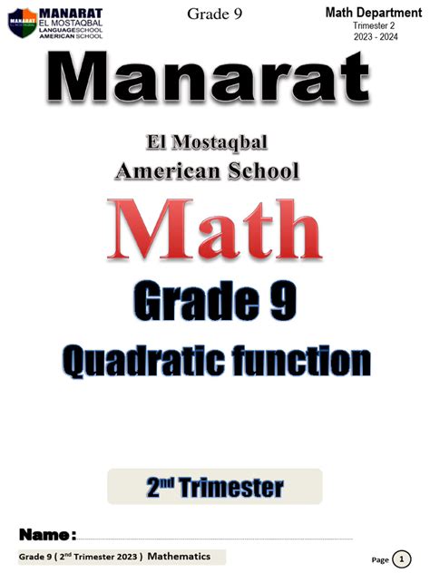 Quadritic Function Hw Pdf