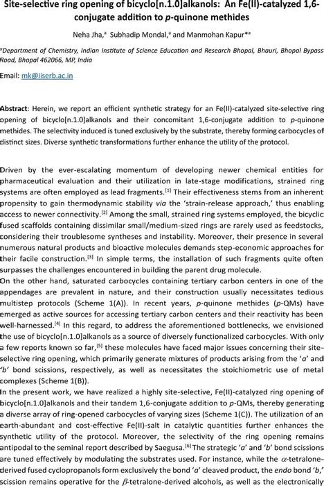 Site Selective Ring Opening Of Bicyclo N10 Alkanols An Feii Catalyzed 16 Conjugate