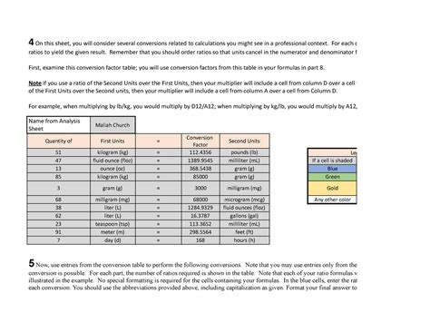 MA1 Excel Template Fa22 1 Unit Conversions 4 On This Sheet You Will Consider Several