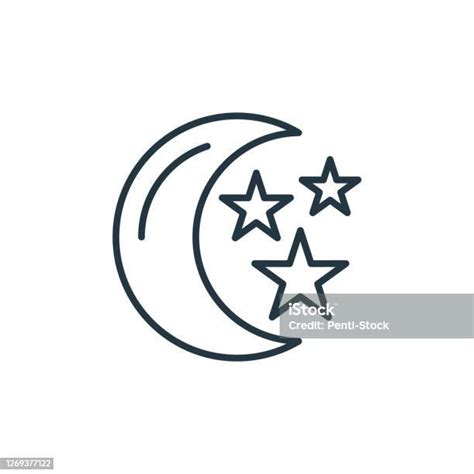 흰색 배경에 격리 된 달과 별 벡터 아이콘 웹 사이트 디자인 및 모바일 앱 개발을위한 개요 얇은 라인 달과 별 아이콘 얇은 선 달과 별 윤곽 아이콘 벡터 달 하늘에 대한