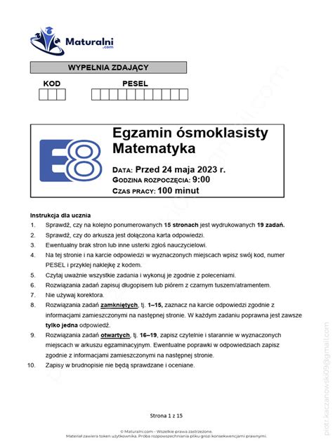 Arkusz Próbny E8 Maturalni Matematyka Pdf