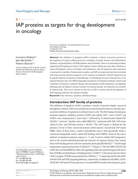 Pdf Iap Proteins As Targets For Drug Development In Oncology