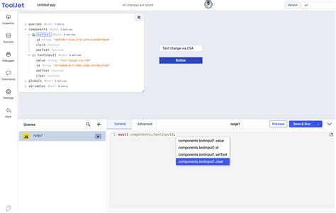 control component component specific actions tooljet