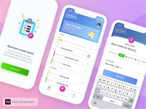 Adobe Xd To Do List App Design Free Xd Templates