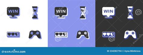 Set Game Controller Or Joystick Medal Life Bar And Old Hourglass Icon Vector Stock Vector