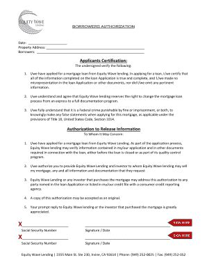 Fillable Online Borrowers Authorization Borrowers Authorization Fax