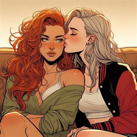 Blonde And Redhead Lesbian Copic Marker Art Blonde Curly Hair Red