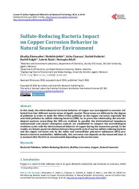 Pdf Sulfate Reducing Bacteria Impact On Copper Corrosion Behavior In