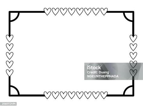 손으로 그린 검은 선 아트 간단한 수평 하트 모양 테두리 프레임 낙서 스케치 스타일 장식 요소 벡터 배너 포스터 결혼식 가장자리에 대한 스톡 벡터 아트 및 기타 이미지