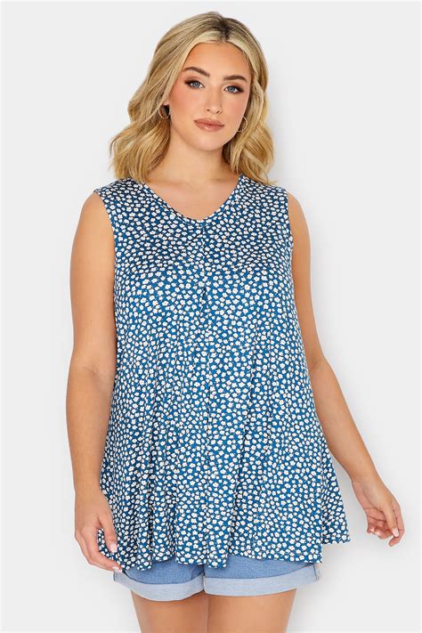Yours Plus Size Navy Blue Floral Print Pleat Front Vest Top Yours