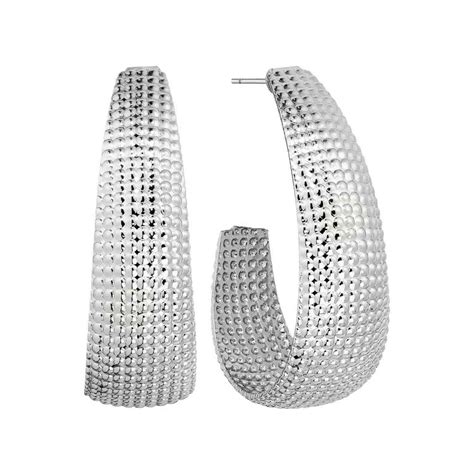 Silver Dot Textured Teardrop 1 Hoop Earring Whats Hot Jewelry