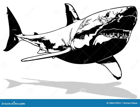 Drawing Of A Great White Shark Stock Vector Illustration Of Dangerous