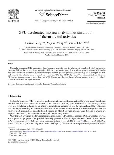 PDF GPU Accelerated Molecular Dynamics Simulation Of Thermal Conductivities DOKUMEN TIPS