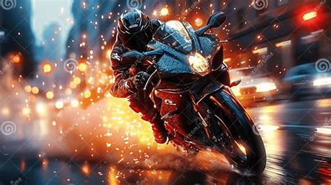 Intense High Speed Motorcycle Chase Through City Streets With Explosion