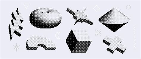 Premium Vector Bitmap Textured Shapes Set Dither Halftone Geometric Objects Collection Black