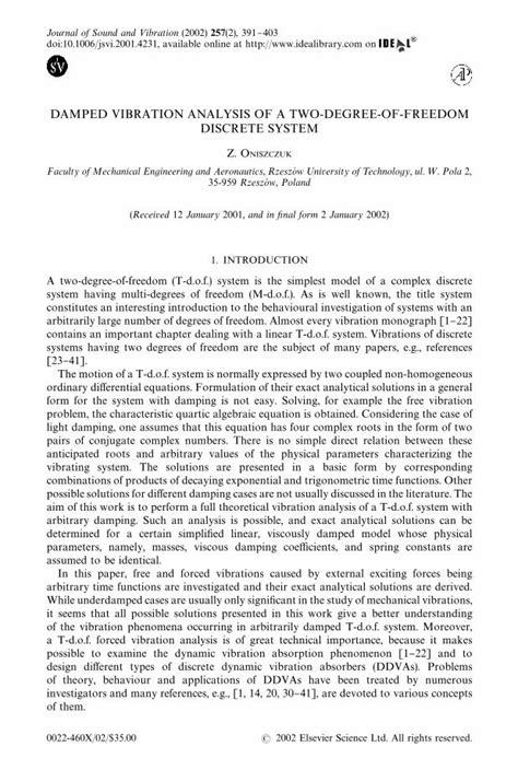 PDF DAMPED VIBRATION ANALYSIS OF A TWO DEGREE OF FREEDOM DISCRETE