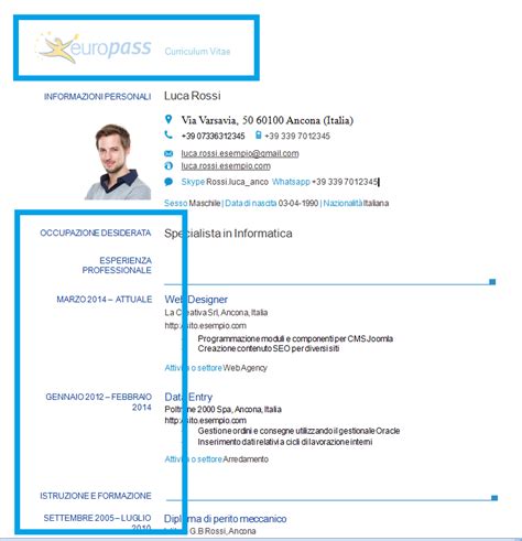 Cv Europass Modello Da Compilare Modello Template Curriculum Vitae