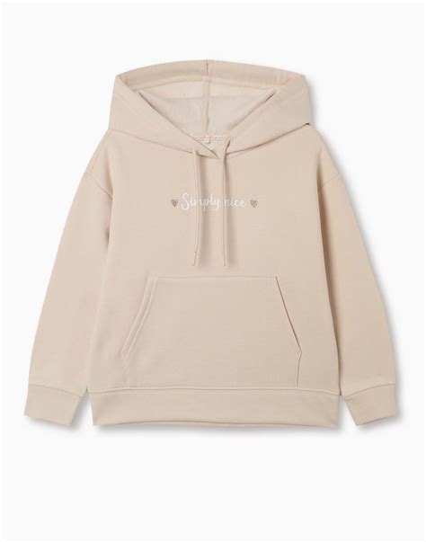 Бежевое худи oversize с принтом для девочки GAC020571-3 купить по цене ...